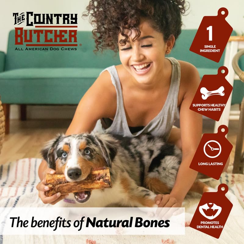 THE COUNTRY BUTCHER 4" Beef Rib Dog Bones for Small and Medium Breed Dogs, Natural, Tough, Dental Treat, Chew Toy, Made in The USA, 12 Count Soft to Moderate Chewers