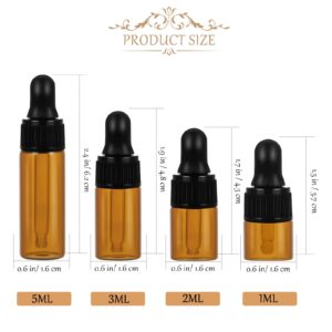 minkissy Amber Glass Bottle Glass Vial Bottle 1ML 2ML 3ML 5ML Mini Dropper Bottles Amber Sample Essential Oils Perfumes Chemistry Dispenser Container with Dropper for Travel 12pcs Amber Glass