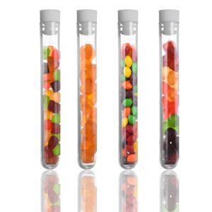 Lainrrew 50 Pcs Test Tubes, Clear Plastic Test Tubes with Caps & 2 Funnels for Scientific Experiments, Candy Beads Sample Storage, Kids Party Supplies, Halloween, Christmas (13 x 75mm)