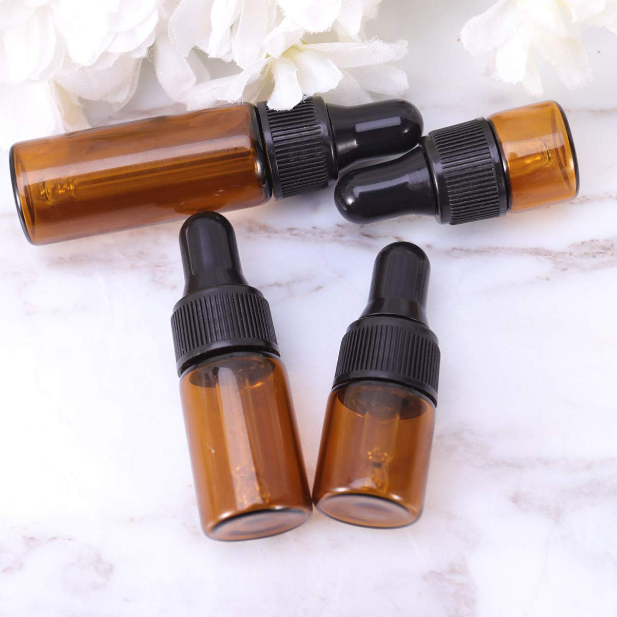 minkissy Amber Glass Bottle Glass Vial Bottle 1ML 2ML 3ML 5ML Mini Dropper Bottles Amber Sample Essential Oils Perfumes Chemistry Dispenser Container with Dropper for Travel 12pcs Amber Glass