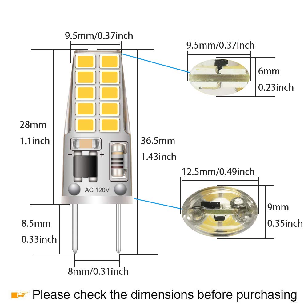 Lacnooe G8 LED Bulb 3W Equivalent to T4 JCD Bi-Pin G8 Base Halogen Bulb 20W-25W Dimmable G8 Light Bulb 110V-120V Daylight White 6000K for Puck Light, Under Cabinet Light, Under Counter Light (6 Pack)