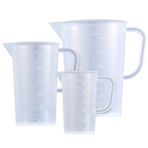 young4us 3 pack tall form graduated pitcher set, 500ml 250ml 100ml polypropylene pp plastic beakers, graduated scales, balanced handle, spout