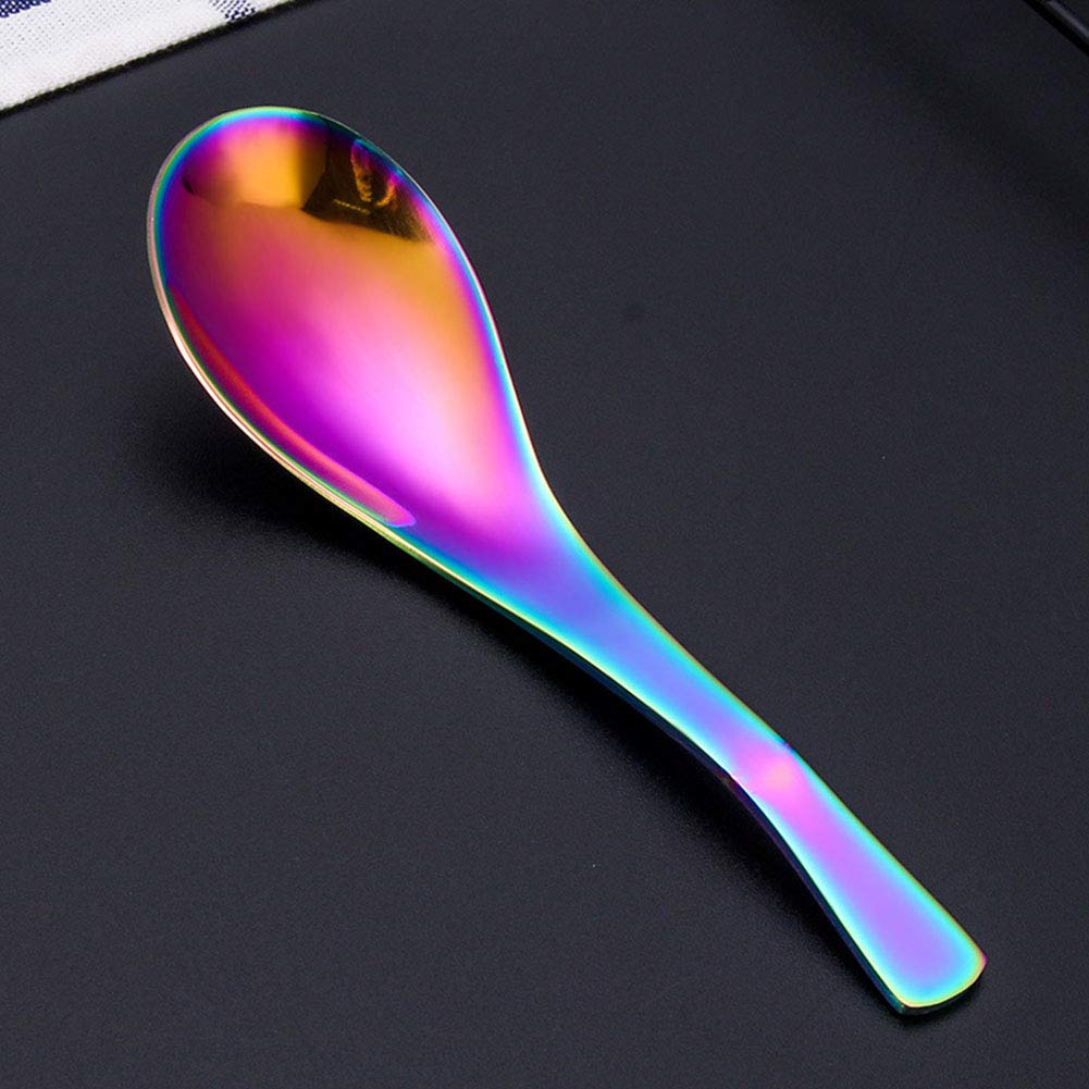 YAPULLYA Stainless Steel Soup Spoons with Rainbow Magic Mirror Finish, Heavy-Duty Table Spoons, Set of 4