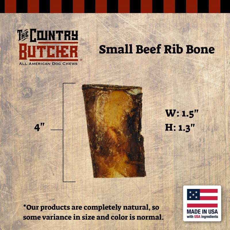 THE COUNTRY BUTCHER 4" Beef Rib Dog Bones for Small and Medium Breed Dogs, Natural, Tough, Dental Treat, Chew Toy, Made in The USA, 12 Count Soft to Moderate Chewers