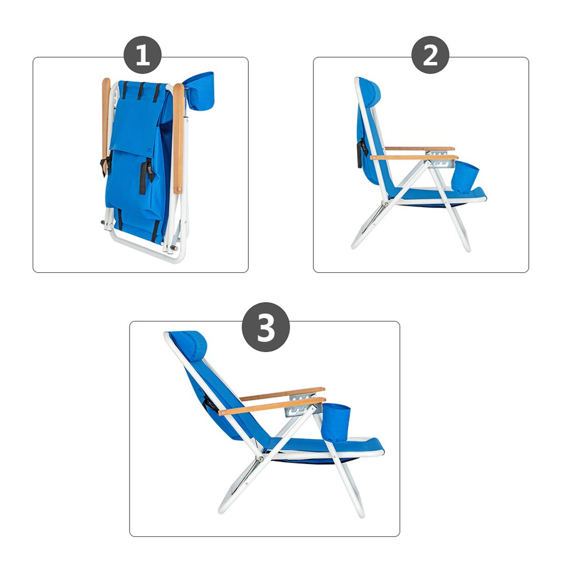 Kcelarec Portable Folding Beach Chairs, Outdoor Lawn Lounge Reclining Chair Backpack Camping Chair with Pillows for Patio,Poolside, Beach, Yard