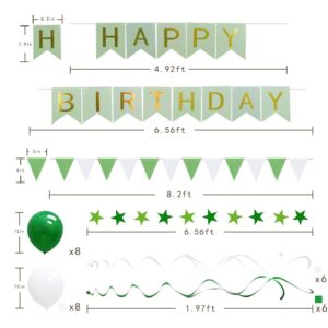 ADLKGG Happy Birthday Decorations Green for Golf Football Jungle Dinosaur Theme Birthday Party with Latex Balloons Triangular Pennants Hanging Swirls Paper Fans Star Paper Garland