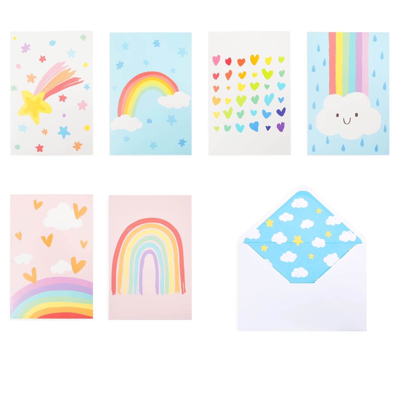 Paper Junkie 48 Pack Rainbow Cards with Envelopes for Thank You, Baby Shower, Birthday, Kids Stationary, Girls (Pastel, 4x6 In) - Blank Cards and Envelopes for Kids - Rainbow Notecards