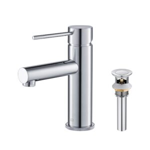 kibi kbf1010 solid brass single handle single hole circular x faucet for bathroom sink with pop up drain | high arc faucet spout | chrome finish | corrosion and rust resistant