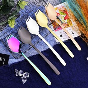 4-pack Sporks Stainless Steel Sporks for Everyday Household Use, 6-Inch/Ice Cream Spoon & Salad Forks, Fruit Appetizer Dessert (rainbow)