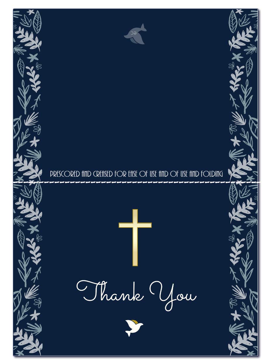 Elcer 20 Christian Thank You Cards Religious Catholic acknowledgment Notes Navy Blue & Gold Holy Communion Baptism Confirmation Christening Reconciliation Funeral with envelopes 8x5.5 (Navy Blue)