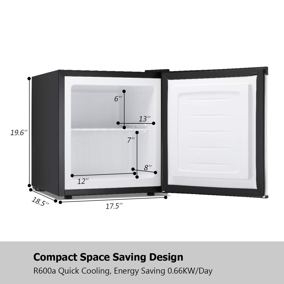 R.W.FLAME Mini Freezer Countertop, Energy Saving 1.1 Cubic Feet Single Door Compact Upright Freezer with Reversible Door (Silver)