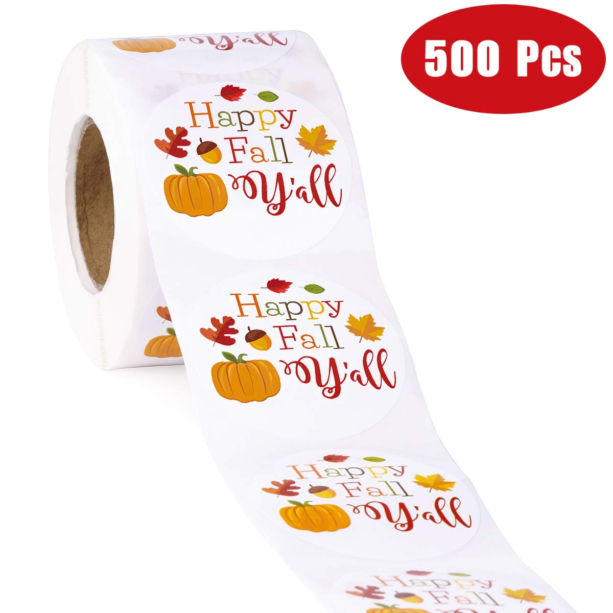 WRAPAHOLIC Happy Fall Y'all Stickers - Pumpkin Design for Holiday/Party Decoration and Gift Wrap - 2 x 2 Inch 500 Total Labels