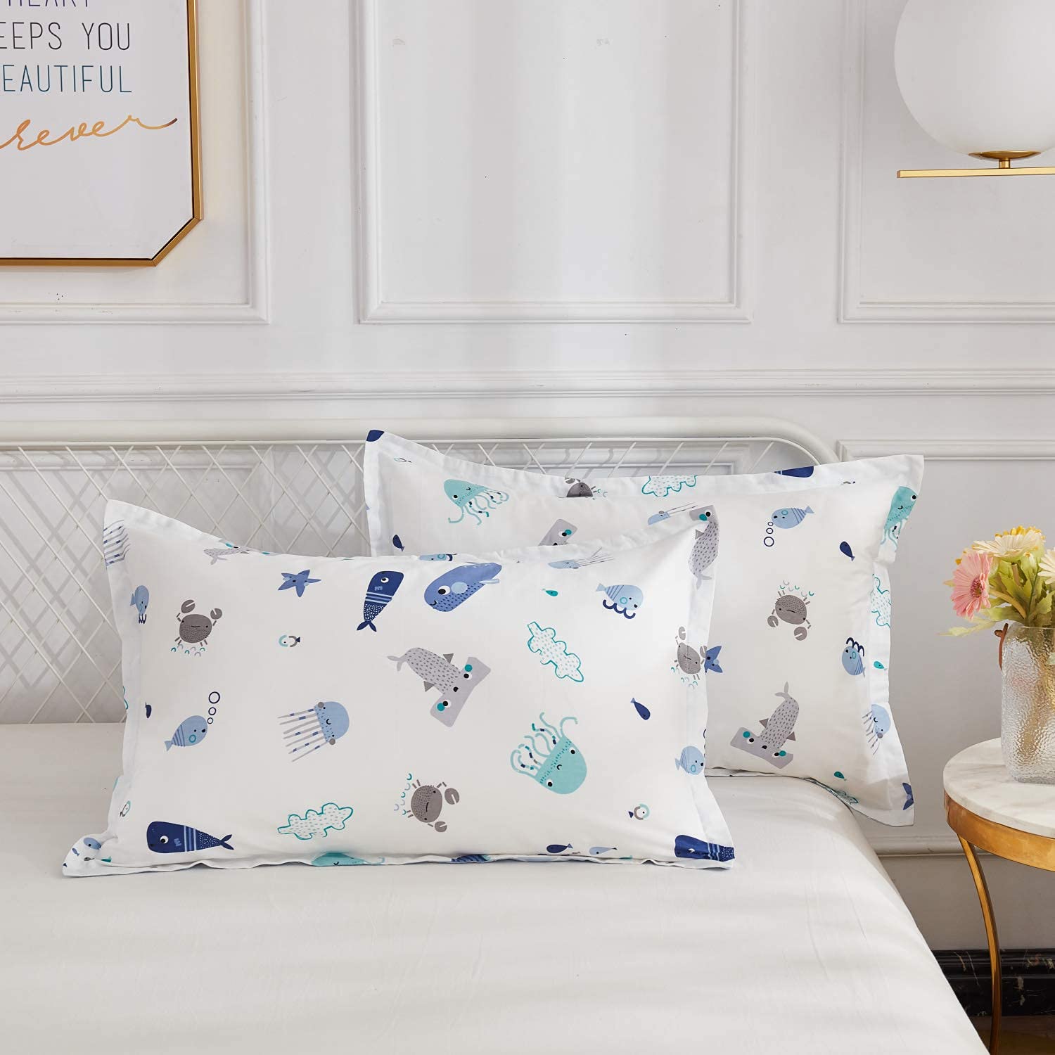 Brandream Kids Bedding Set Twin Size 100% Cotton Boy Girl Nautical Ocean Sea Life Children Duvet Cover Set (Comforter Not Included)