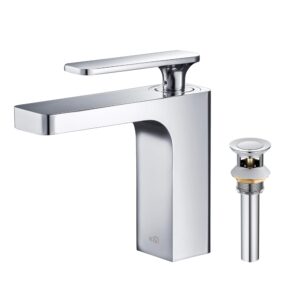 kibi infinity single handle bathroom vanity sink faucet with pop up drain | solid brass lavatory faucet with high arc spout | includes water hose for easy installation (chrome finish, kbf1006)