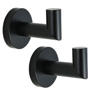 swhyger towel coat hook matte black sus304 stainless steel bathroom clothes cabinet closet sponges robe hook wall mounted round kitchen heavy duty door hanger 2 packs,96018-8mb.