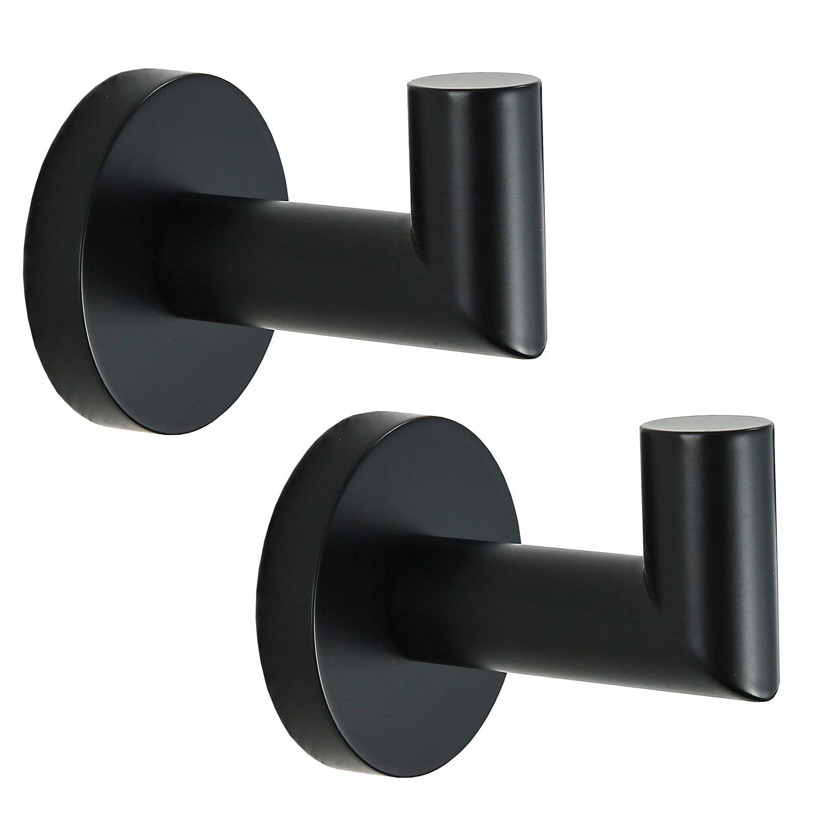 SWHYGER Towel Coat Hook Matte Black SUS304 Stainless Steel Bathroom Clothes Cabinet Closet Sponges Robe Hook Wall Mounted Round Kitchen Heavy Duty Door Hanger 2 Packs,96018-8MB.