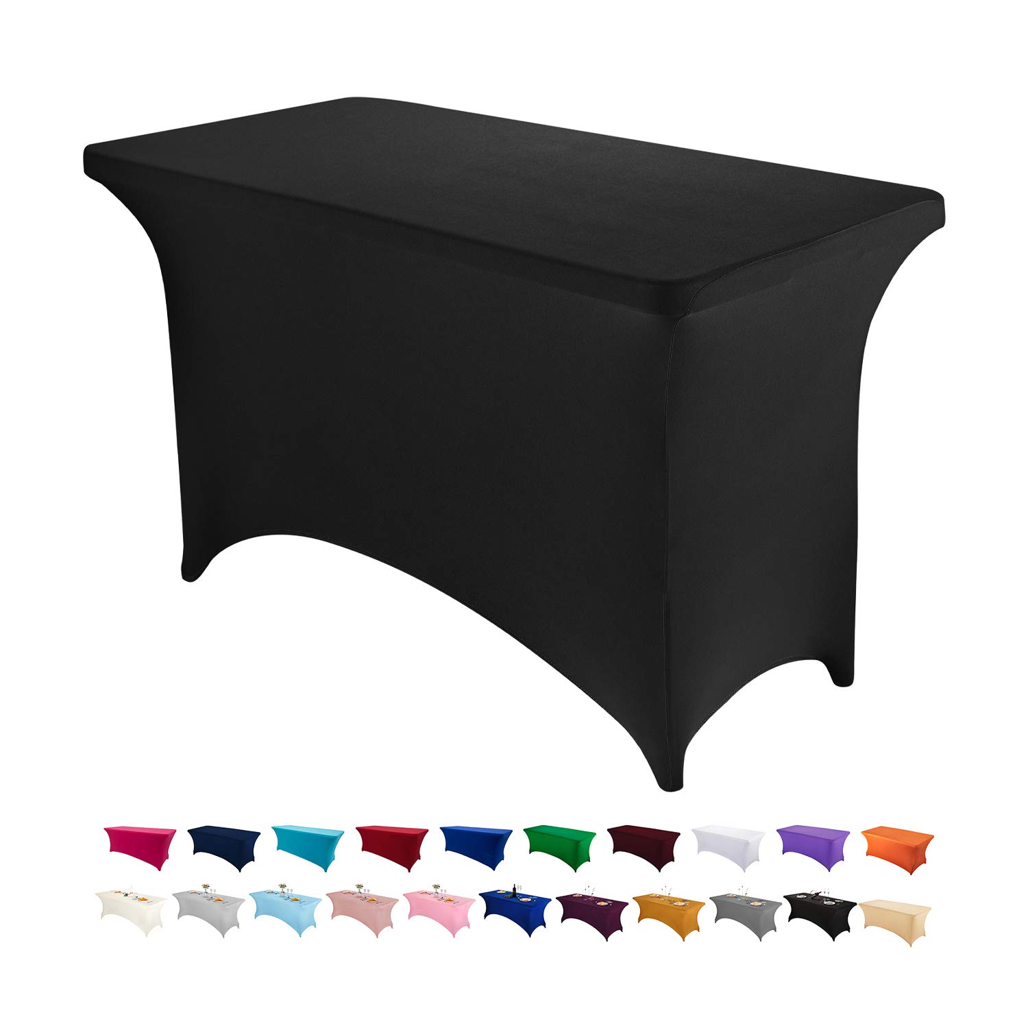 Peomeise 4FT Spandex Table Cover Rectangular Stretch Spandex Tablecloth (Black,4FT)