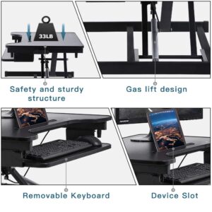 Standing Desk Stand Up Desk Computer Workstation Height Adjustable Ergotron Large Working Area Double Gas Lift Compuetr Office Desk with Removable Keyboard