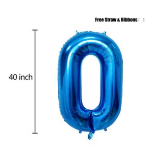 40 Inch Blue Jumbo Digital Number Balloons 0 Huge Giant Balloons Foil Mylar Balloons for Birthday Party,Wedding, Bridal Shower Engagement Photo Shoot, Anniversary