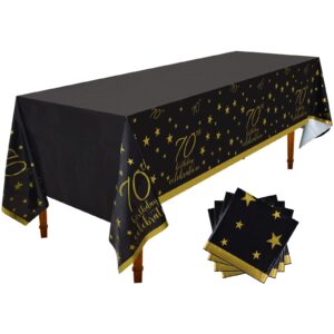 gatherfun 70th birthday disposable tablecloth 4 pack gold and black waterproof plastic table cover for men woman 70 birthday party decorations