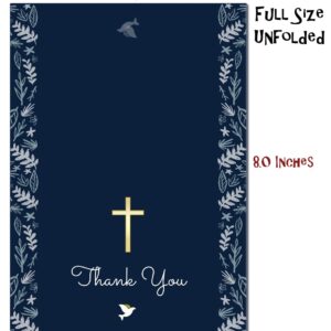 Elcer 20 Christian Thank You Cards Religious Catholic acknowledgment Notes Navy Blue & Gold Holy Communion Baptism Confirmation Christening Reconciliation Funeral with envelopes 8x5.5 (Navy Blue)