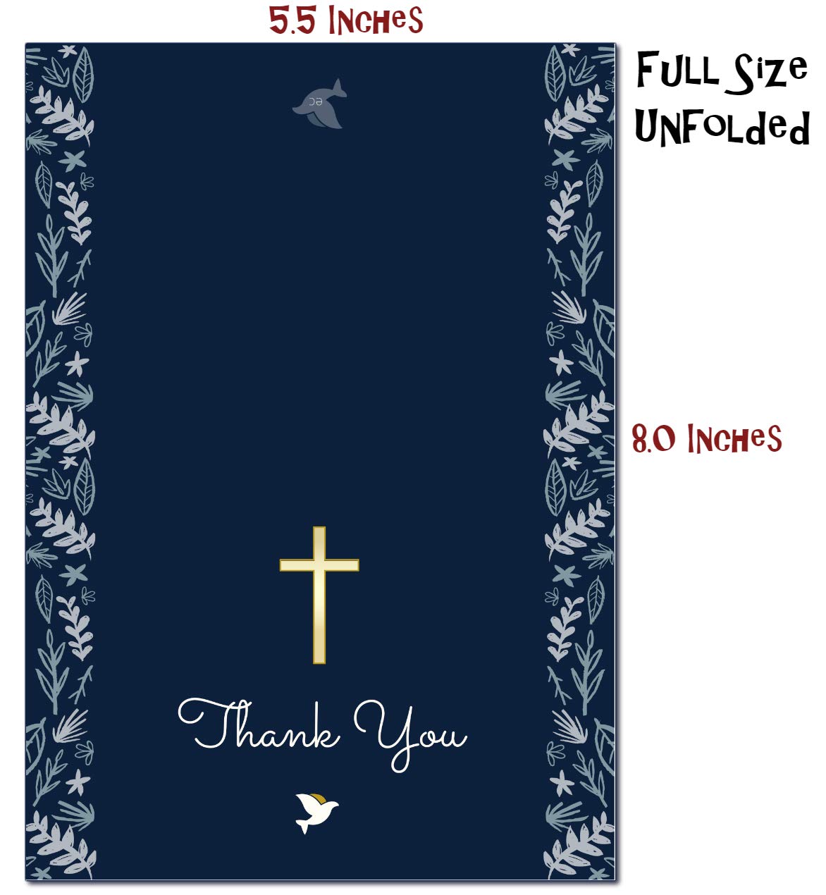 Elcer 20 Christian Thank You Cards Religious Catholic acknowledgment Notes Navy Blue & Gold Holy Communion Baptism Confirmation Christening Reconciliation Funeral with envelopes 8x5.5 (Navy Blue)