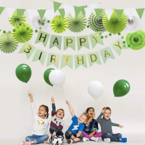 ADLKGG Happy Birthday Decorations Green for Golf Football Jungle Dinosaur Theme Birthday Party with Latex Balloons Triangular Pennants Hanging Swirls Paper Fans Star Paper Garland