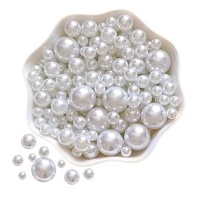 lifestyle-cat 4 size 330pcs assorted pearls beads no holes white pearls beads 5mm, 6mm, 8mm, 12mm pearls for diy, table scatter, wedding, birthday party, home decoration