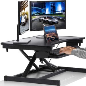 standing desk stand up desk computer workstation height adjustable ergotron large working area double gas lift compuetr office desk with removable keyboard