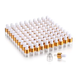 100,1ml (1/4 dram) clear glass dropper bottle,empty essential oil dropper bottle mini glass eye dropper vials with pipette for travel,sample test perfume liquid container-1 funnel&3 dropper included