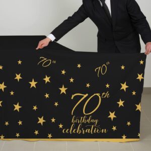 Gatherfun 70th Birthday Disposable Tablecloth 4 Pack Gold and Black Waterproof Plastic Table Cover for Men Woman 70 Birthday Party Decorations