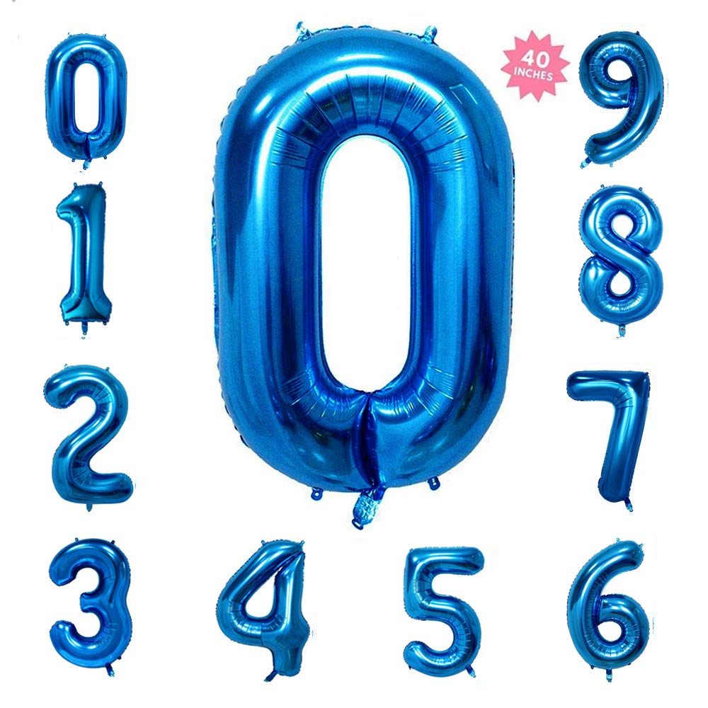 40 Inch Blue Jumbo Digital Number Balloons 0 Huge Giant Balloons Foil Mylar Balloons for Birthday Party,Wedding, Bridal Shower Engagement Photo Shoot, Anniversary