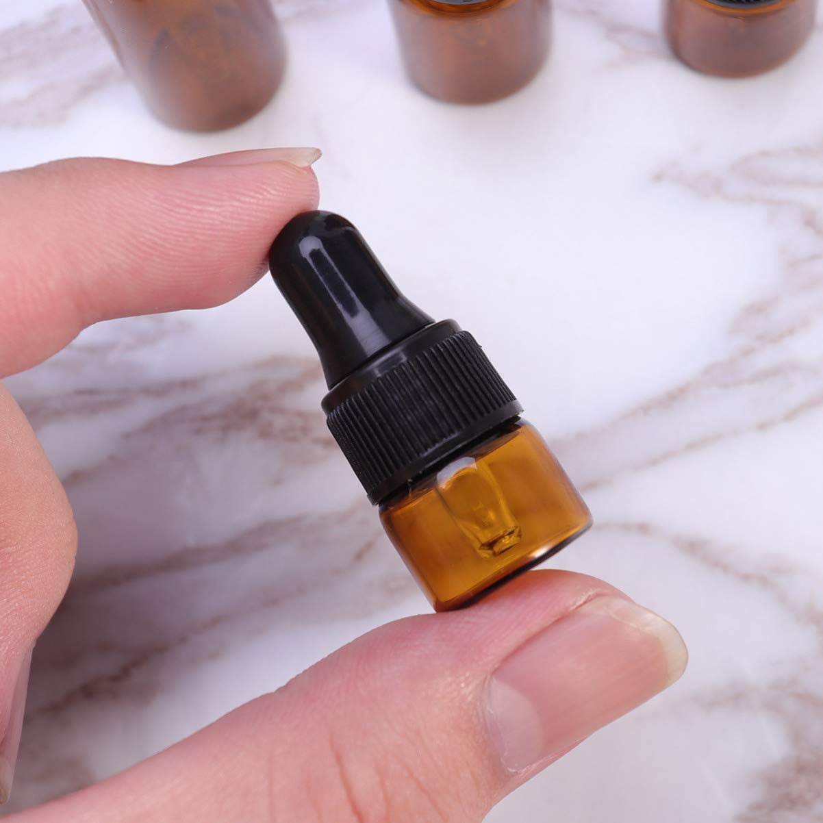 minkissy Amber Glass Bottle Glass Vial Bottle 1ML 2ML 3ML 5ML Mini Dropper Bottles Amber Sample Essential Oils Perfumes Chemistry Dispenser Container with Dropper for Travel 12pcs Amber Glass