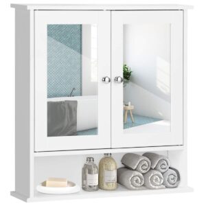 glacer bathroom medicine cabinet, hanging storage cabinet with double mirror doors, perfect for bathroom, living room, corridor, cloakroom, 22 x 5 x 23 inches (white)