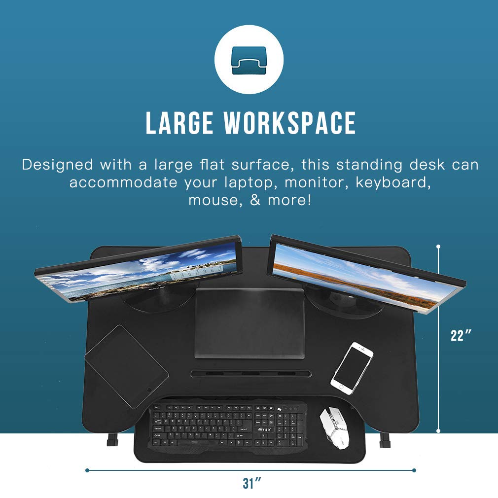 Standing Desk Stand Up Desk Computer Workstation Height Adjustable Ergotron Large Working Area Double Gas Lift Compuetr Office Desk with Removable Keyboard