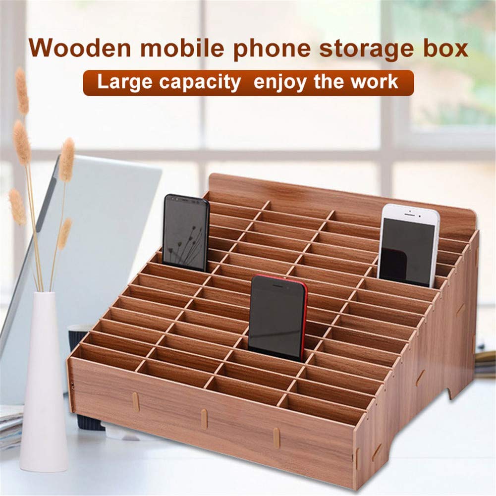 VALINK Multi-Grid Wooden Mobile Phone Management Storage Box Desktop Pen Pencil Organizer for Office Classroom Home, Cell Phone Holder Rack Shop Display Case Finishing Grid Organizer (30 Grids,Brown)