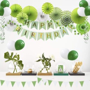 ADLKGG Happy Birthday Decorations Green for Golf Football Jungle Dinosaur Theme Birthday Party with Latex Balloons Triangular Pennants Hanging Swirls Paper Fans Star Paper Garland