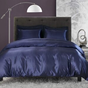 vagasi royal blue duvet cover set queen size 3 pieces - comforter cover super soft with 2 pillow shams - satin bedding set breathable & smooth with zipper closure