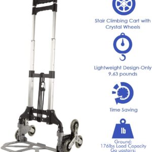 Stair Climbing Cart Aluminum Alloy Portable Climbing Cart 6 Crystal Wheels All Terrain Stair Climbing Hand Truck with Climbing Ropes