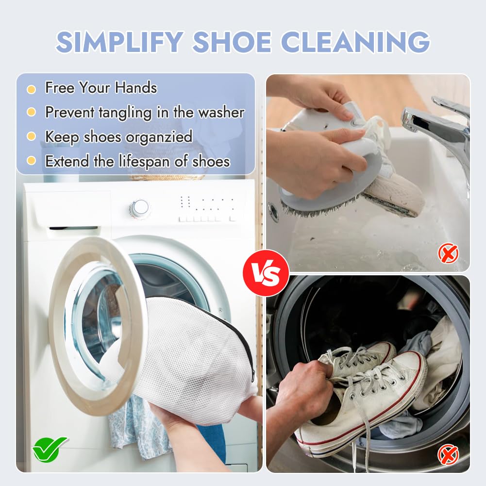 Tenn Well Shoe Washing Machine Bags, 3PCS Mesh Laundry Bags for Shoes, Sneakers, Trainers, Tennis Shoes, Slippers, Fit up to Men’s Size 12