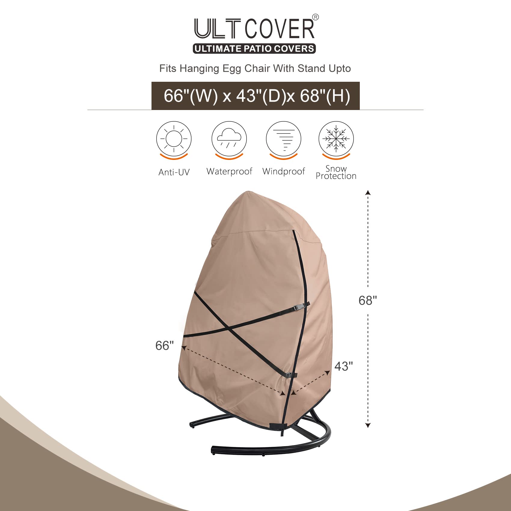 ULTCOVER Patio Hanging Egg Chair Cover - Waterproof Outdoor Double Seat Swing Egg Chair with Stand Cover 66W x 43D x 68H inches