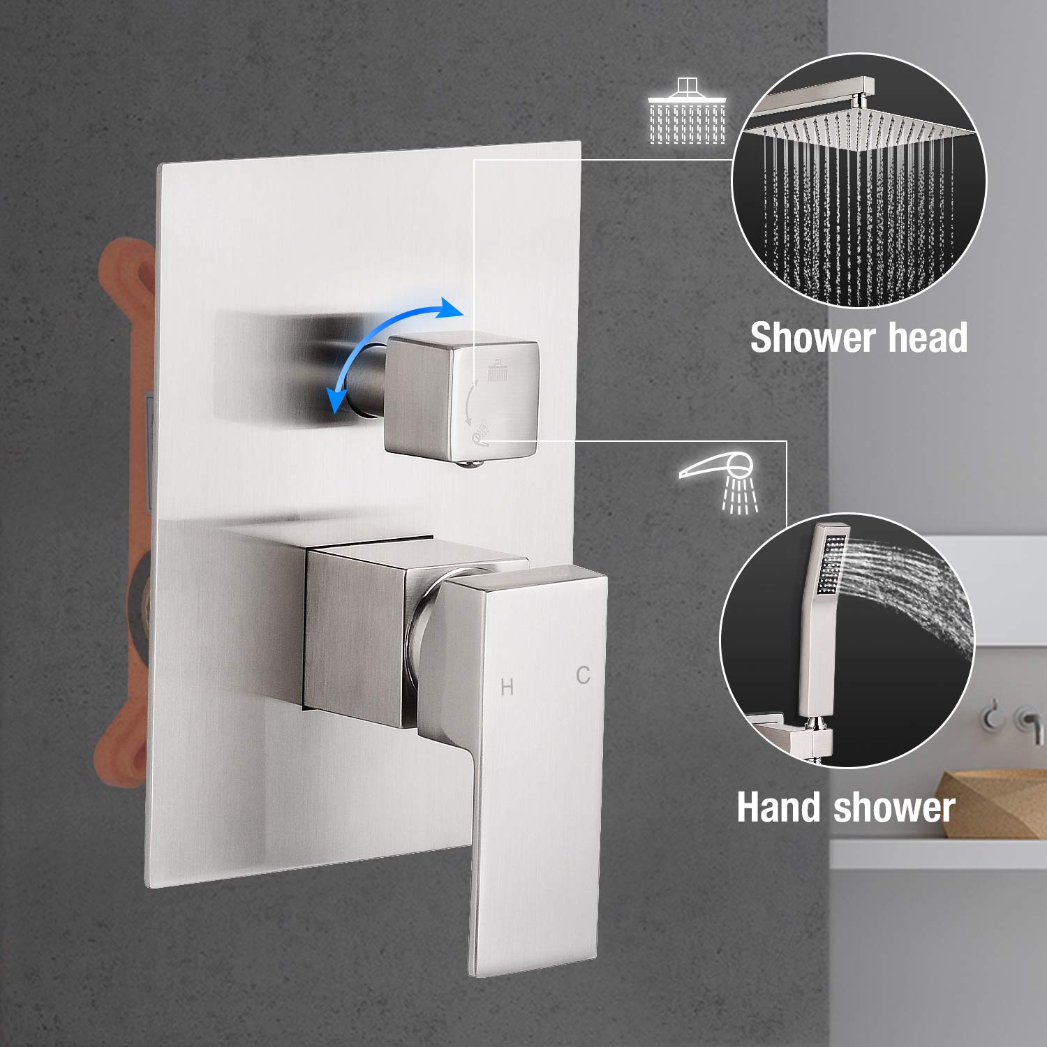 Qomolangma 12 inch Rain Shower System, Bathroom Shower Faucet Set with Pressure Balance Valve, Wall Mounted 2-Functions Shower Systems with Rain Shower and Handheld Spray Shower Trim Included