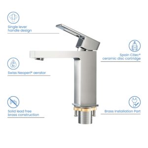 KIBI KBF1002 Solid Brass Single Handle Bathroom Sink Faucet with Pop Up Drain, High Arc Cubic Spout Lavatory Faucet in Chrome Finish | Corrosion-Resistant, Modern Design, Easy to Install