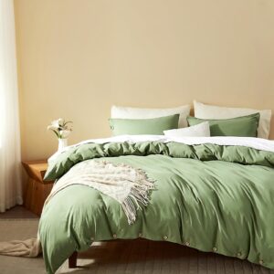 SunStyle Home Olive Green Duvet Cover King Size - Soft Double Brushed King Duvet Cover Set, 1 Duvet Cover 104x90 inches and 2 Pillow Shams, 3 Pieces Comforter Cover with Button Closure