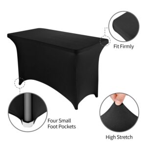 Peomeise 4FT Spandex Table Cover Rectangular Stretch Spandex Tablecloth (Black,4FT)