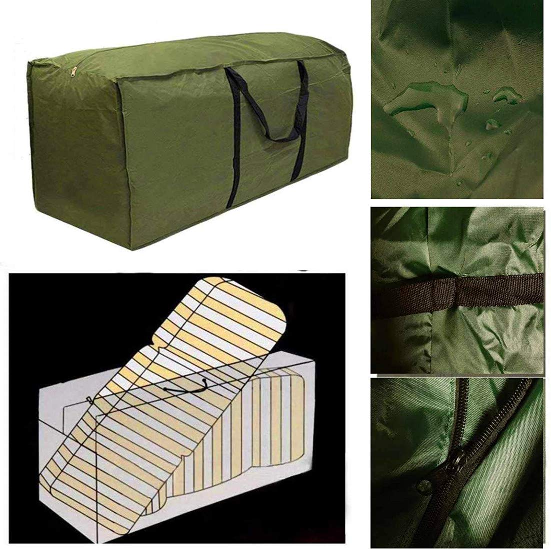 2 Pack Patio Cushion/Cover Waterproof Outdoor Cushion Storage Bag Rectanglar with Zippers and Handles 68L x 30W x 20H Inch Cover Garden Furniture Storage Bag Green