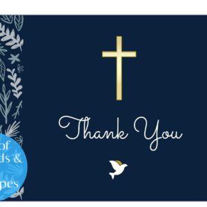 Elcer 20 Christian Thank You Cards Religious Catholic acknowledgment Notes Navy Blue & Gold Holy Communion Baptism Confirmation Christening Reconciliation Funeral with envelopes 8x5.5 (Navy Blue)