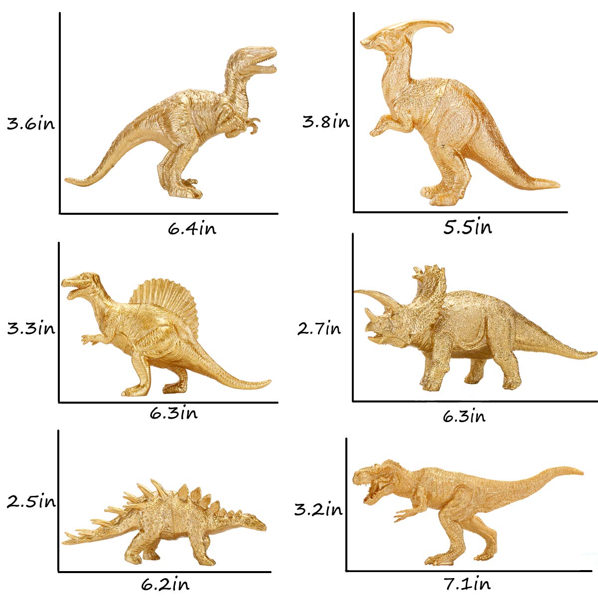 Metallic Gold Plastic Dinosaurs Figurine Toys, 12PCS Jumbo Golden Dinosaur Figures for Boys Girls, Baby Shower, Bridal Shower Decorations, Kids Dino Themed Birthday Party Supplies Cake Topper