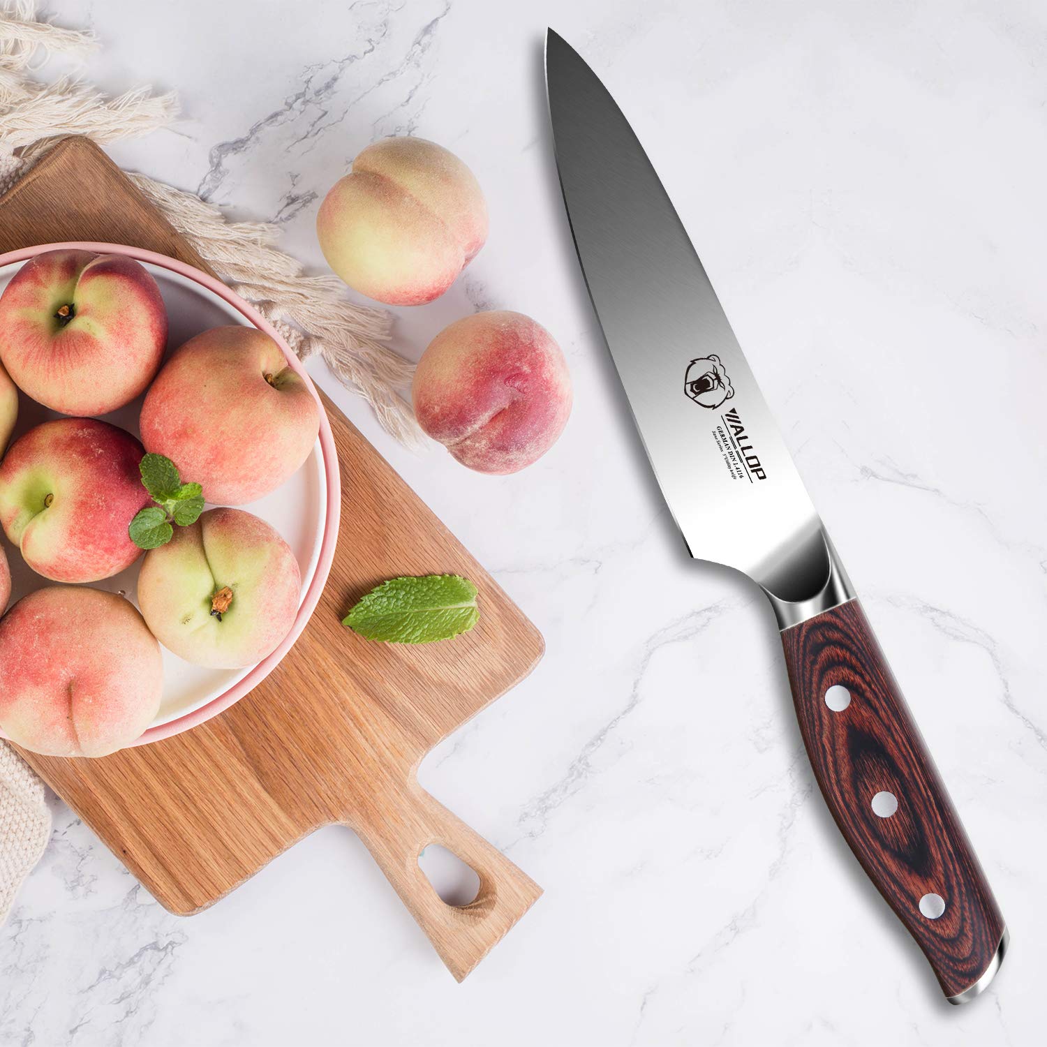 WALLOP Utility Knife - 5 inch Kitchen Utility Knife Paring Knife Small Kitchen Knife Fruit Peeling Knife - German High Carbon Stainless Steel Full Tang Pakkawood Handle - Jane Series with Gift Box