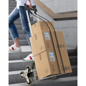 Stair Climbing Cart Aluminum Alloy Portable Climbing Cart 6 Crystal Wheels All Terrain Stair Climbing Hand Truck with Climbing Ropes